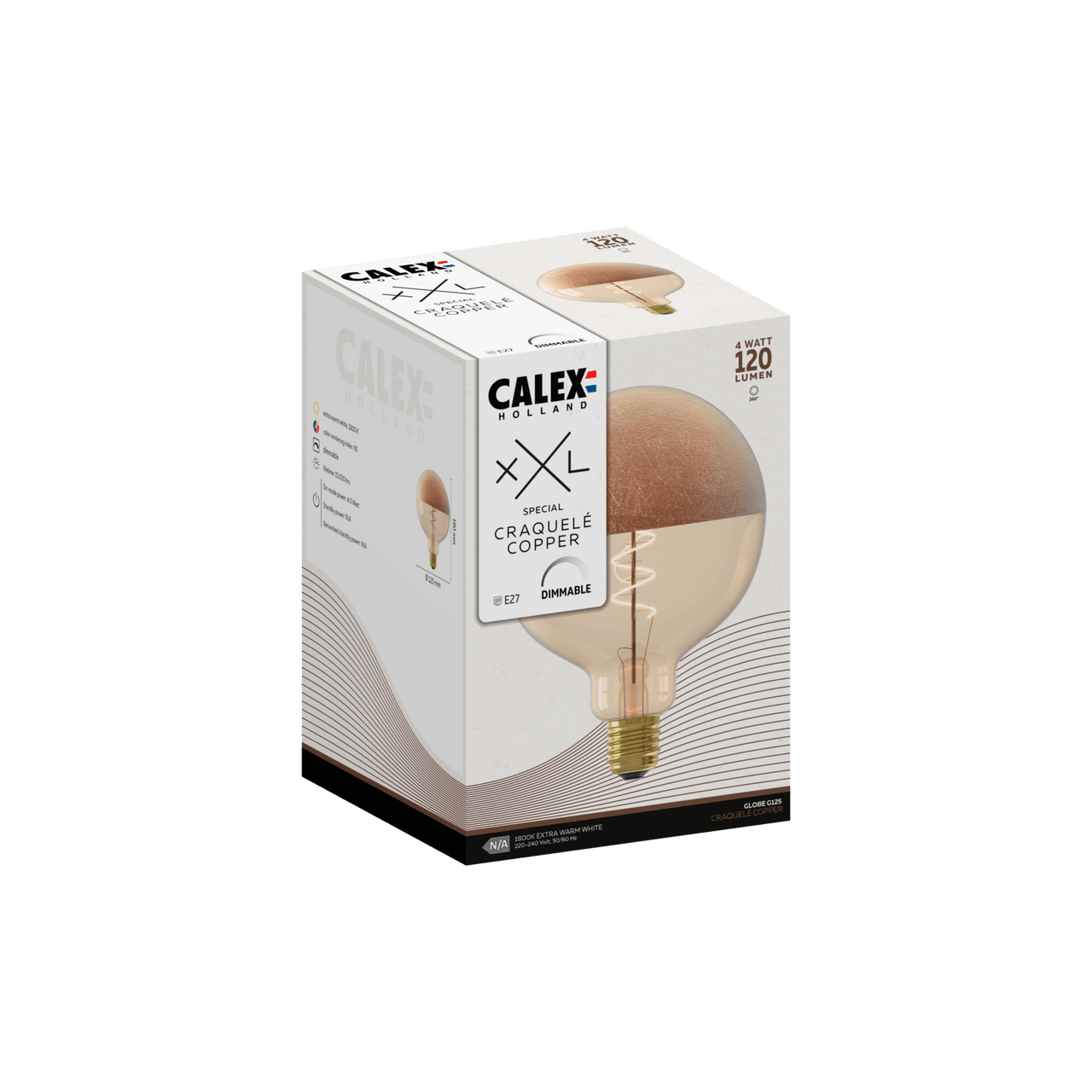 Calex Top mirror Bulb - E27 - G125 - Filament - G125 - Copper
